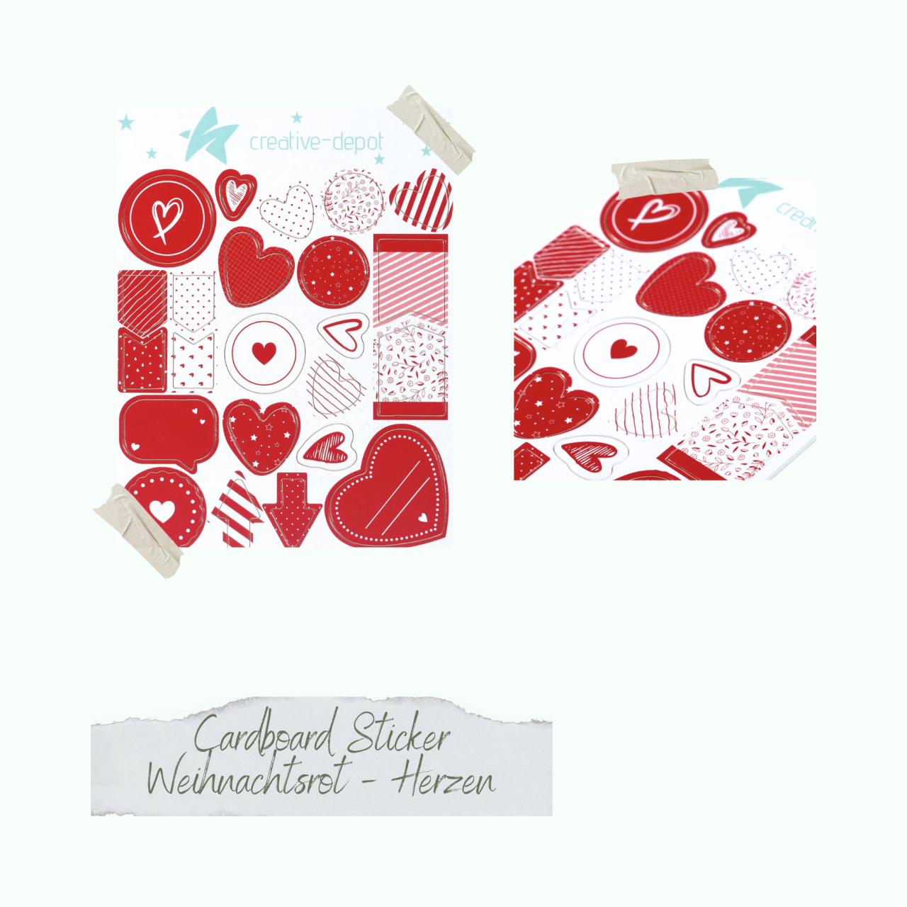 Cardboard stickers - Christmas red - Hearts