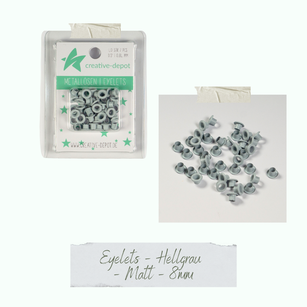 Eyelets in Hellgrau - Matt - Größe 8 mm